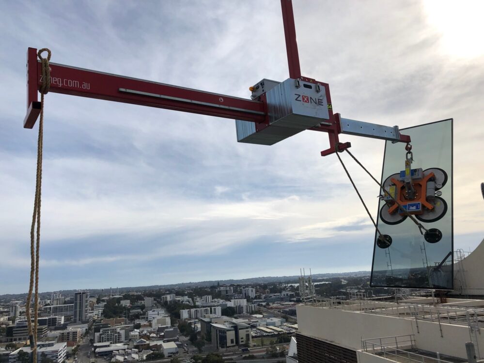 Crane with Offset Lifting Beam & Oktopus Glass Lifter - Zone Group