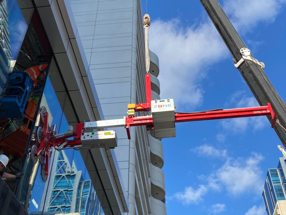 Crane with Offset Lifting Beam & Oktopus Glass Lifter - Zone Group