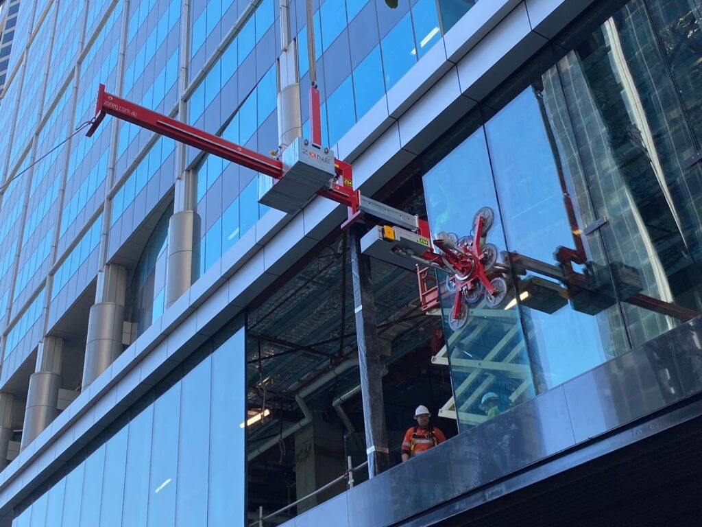 Crane with Offset Lifting Beam & Oktopus Glass Lifter - Zone Group